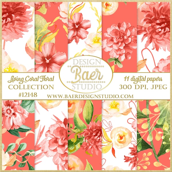 Coral Digital Paper - Etsy