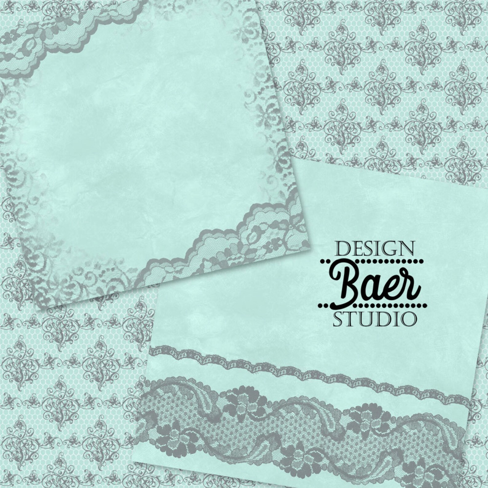 VINTAGE LACE Digital PAPER Digital Paper Turquoise Blue and - Etsy