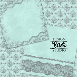 VINTAGE LACE Digital PAPER Digital Paper Turquoise Blue and - Etsy