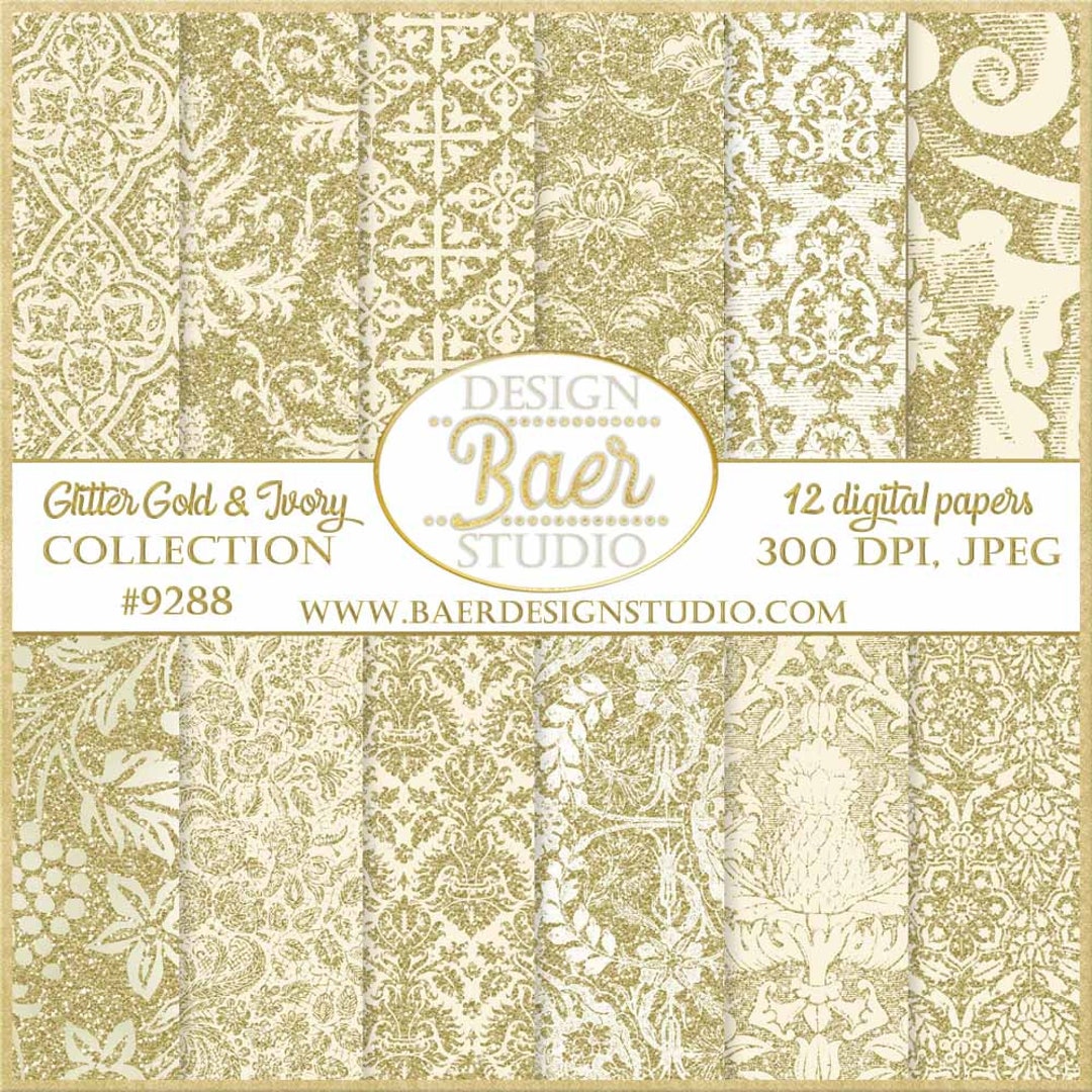 Gold Damask Digital Paper: Glitter Ivory Printable (digital Download ...