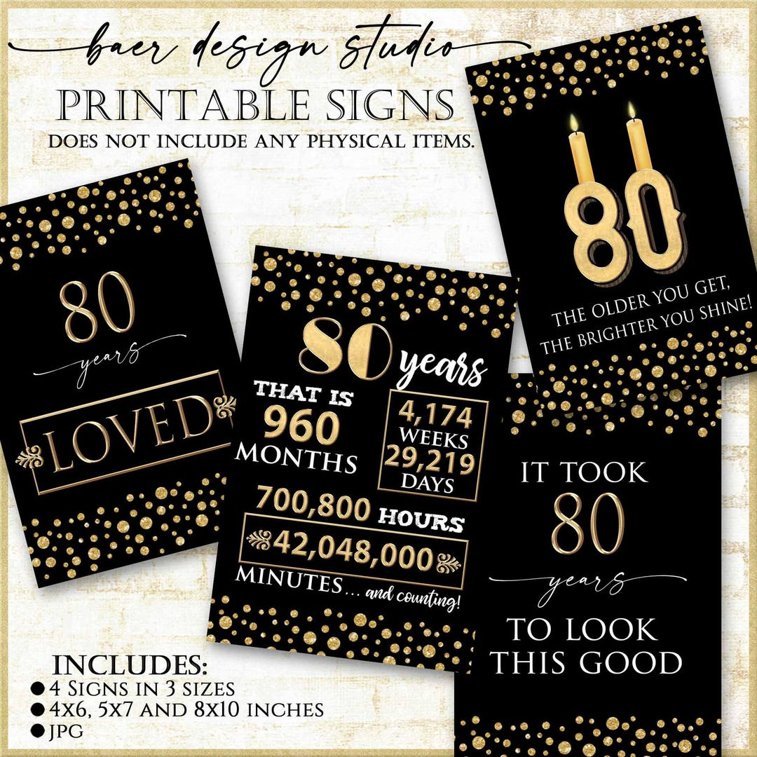 80th Birthday Party Sign Printable Download, 80 Years Loved Sign, Black ...