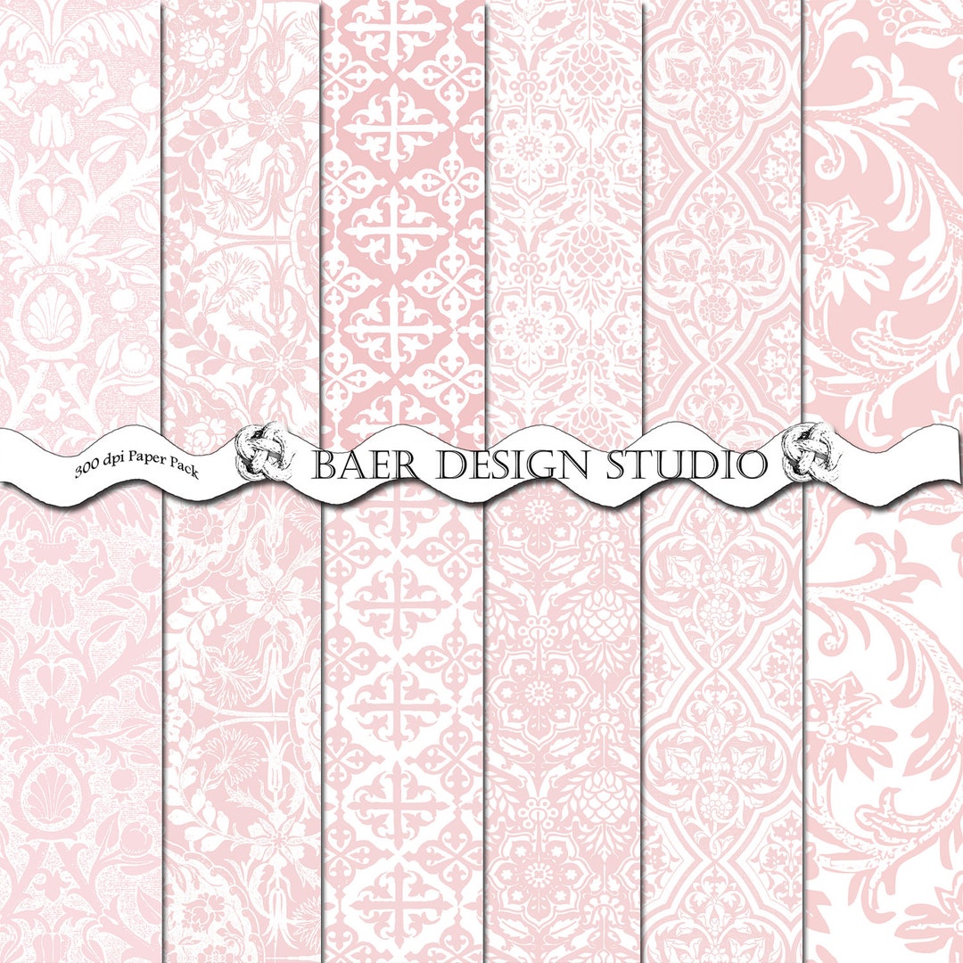 Pink Damask Digital Paper: Baby Shower Scrapbook Backgrounds (digital ...