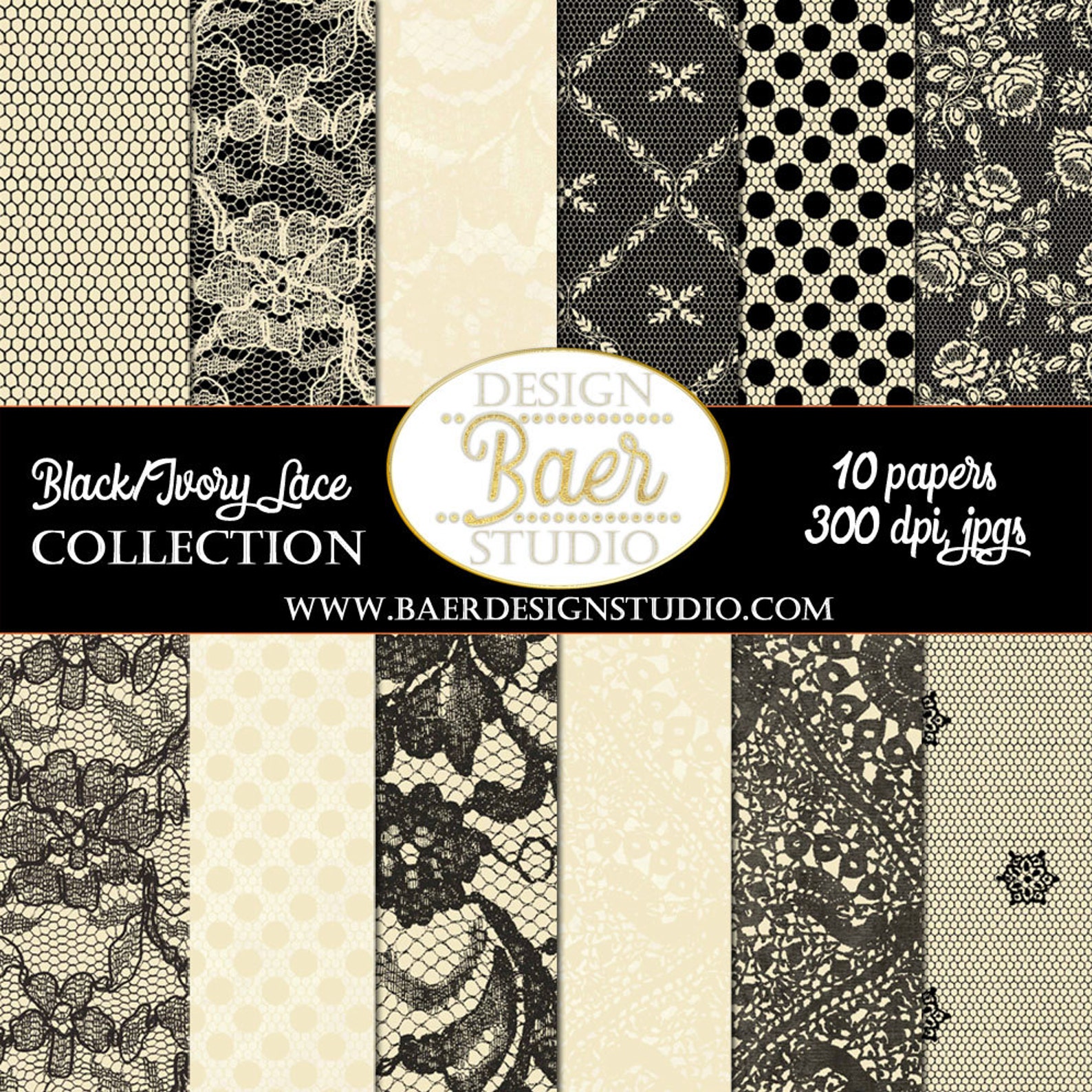 Ivory and Black Lace Digital Paper:black and Ivory Digital - Etsy