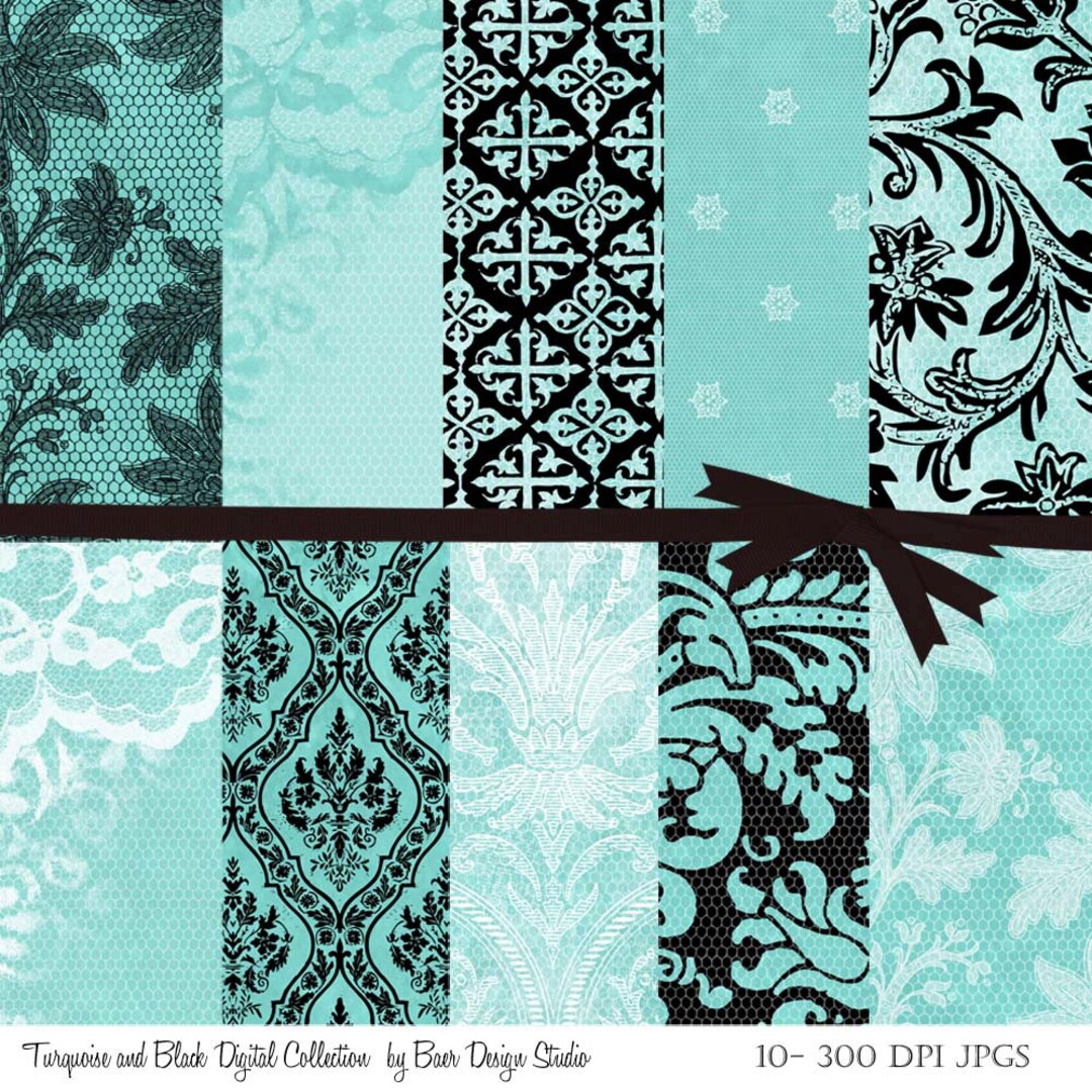 Turquoise Digital Paper, Turquoise and Black Digital Download, Turqoise ...