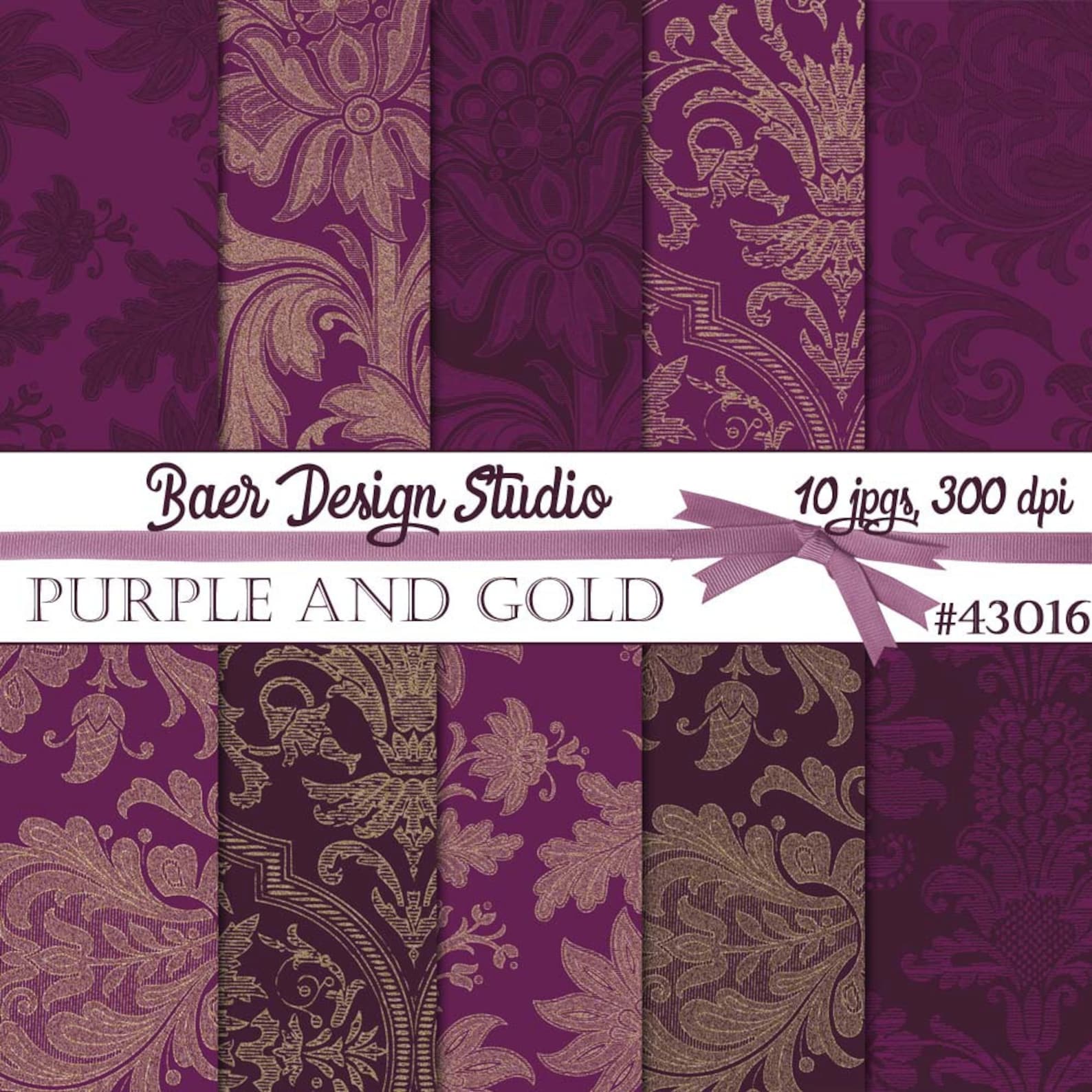 Purple and Gold Damask Digital Paper Purple Digital Paper | Etsy