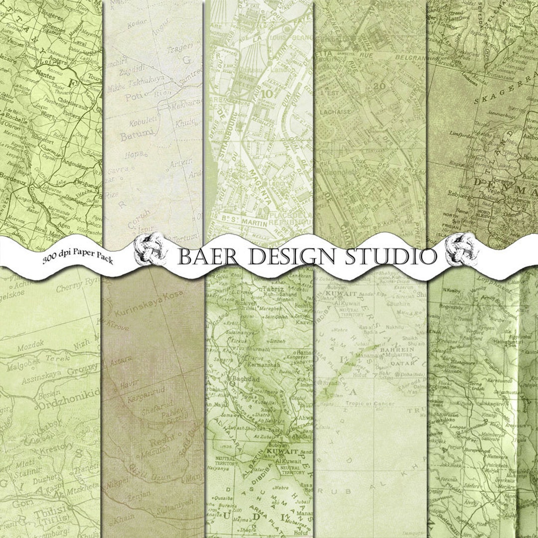 Lime Cream Map Digital Paper, Travel Journal Digital Paper, Map ...