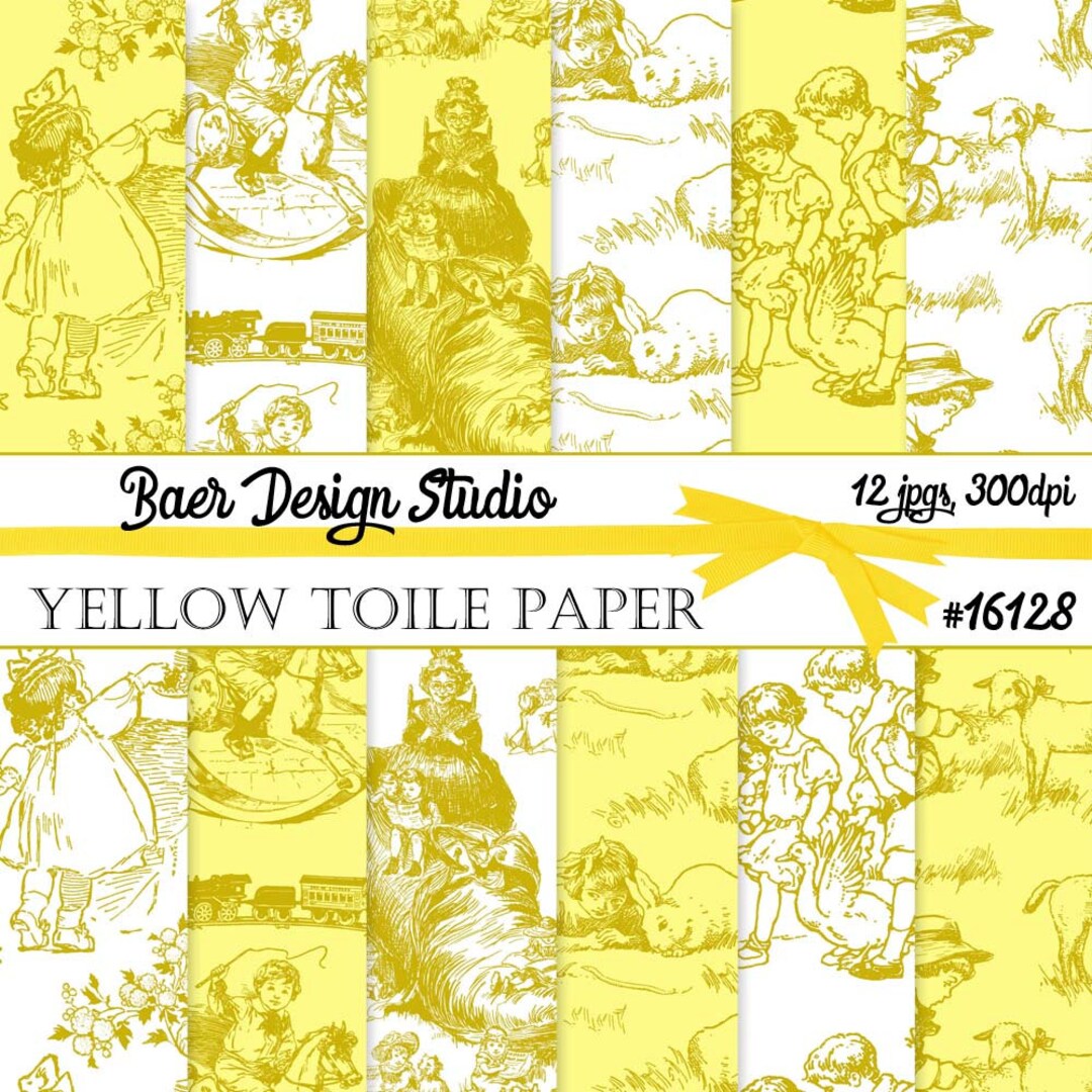 Toile Yellow Digital Paper, Digital Paper Baby, Bright Yellow Digital ...