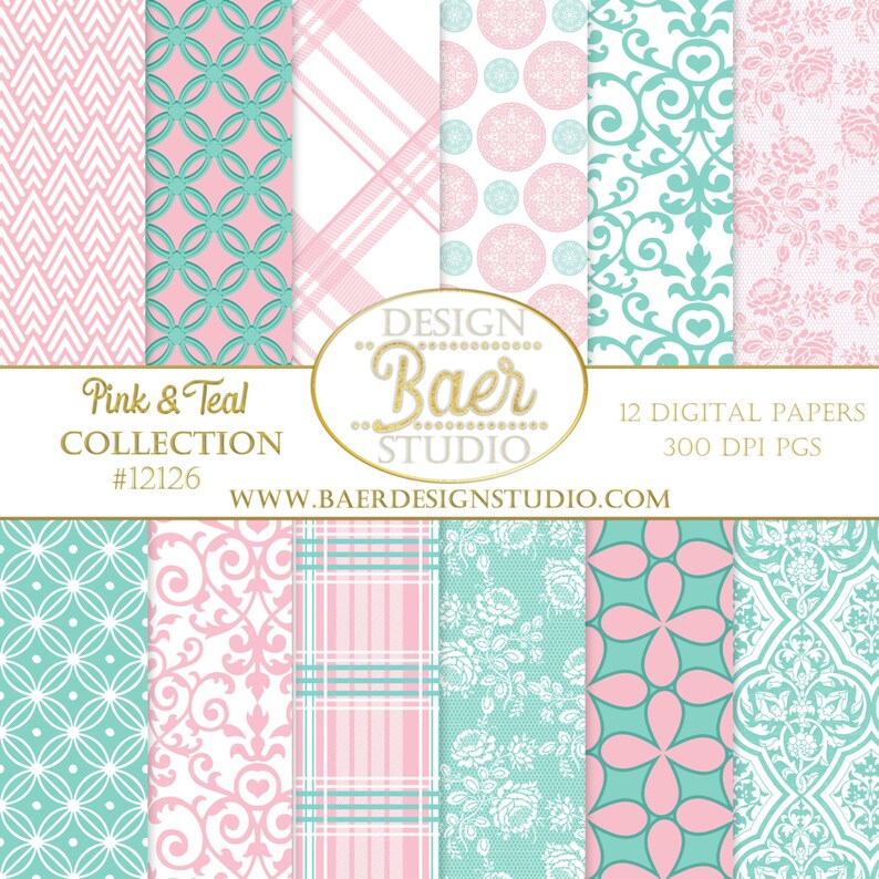 Pink and Turquoise Digital Paper Pink and Teal Digital Paper - Etsy