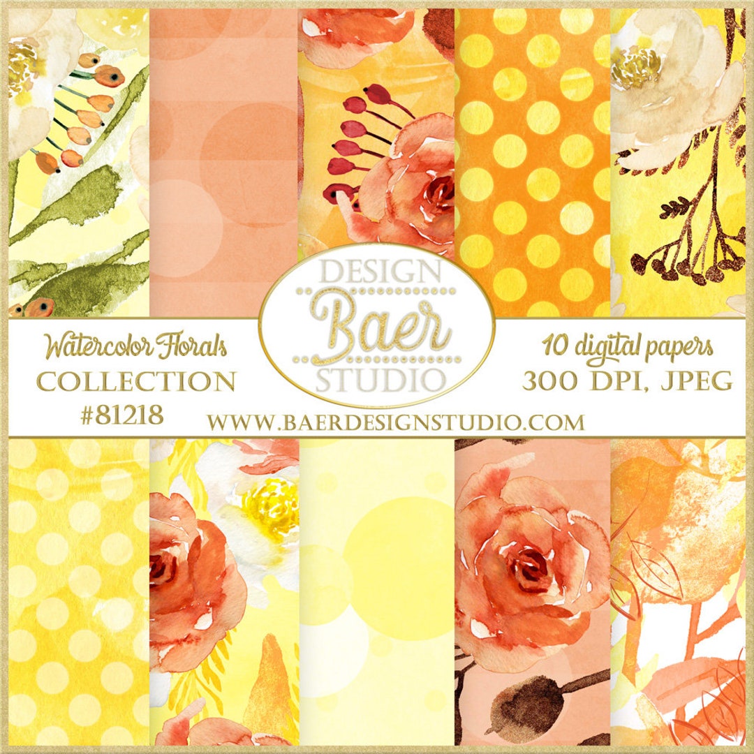 Watercolor Yellow Floral Digital Paper Printables, Digital Paper Floral ...