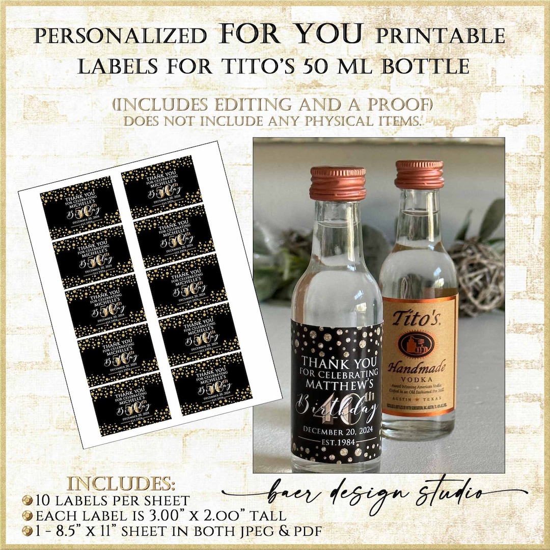 Personalized Tito's Black and Gold Mini Liquor Bottle Labels (digital ...