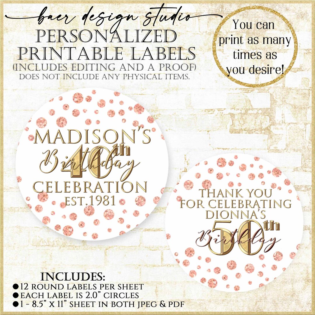Rose Gold Printable Thank You Labels 2inch Round Personalized for You ...