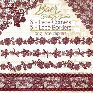 Valentine's Day Clipart:burgundy Lace Border Clip Art | Etsy