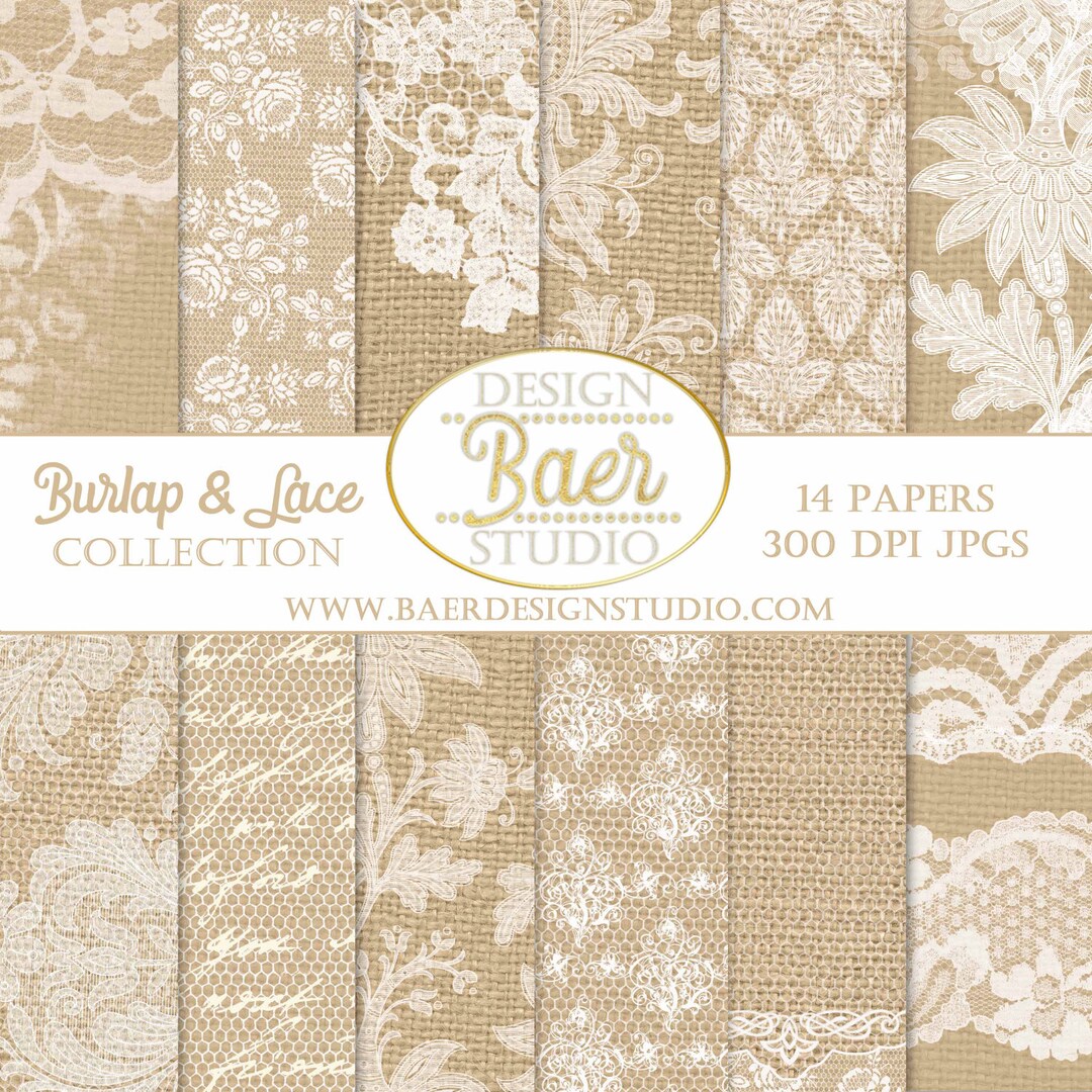 Burlap and Lace Digital Paper: Rustic Wedding Scrapbook (digital ...