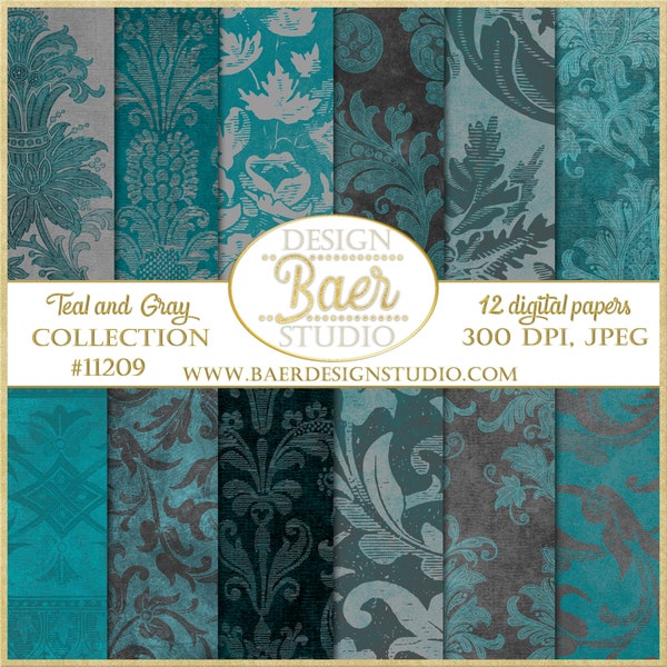 Teal Damask - Etsy