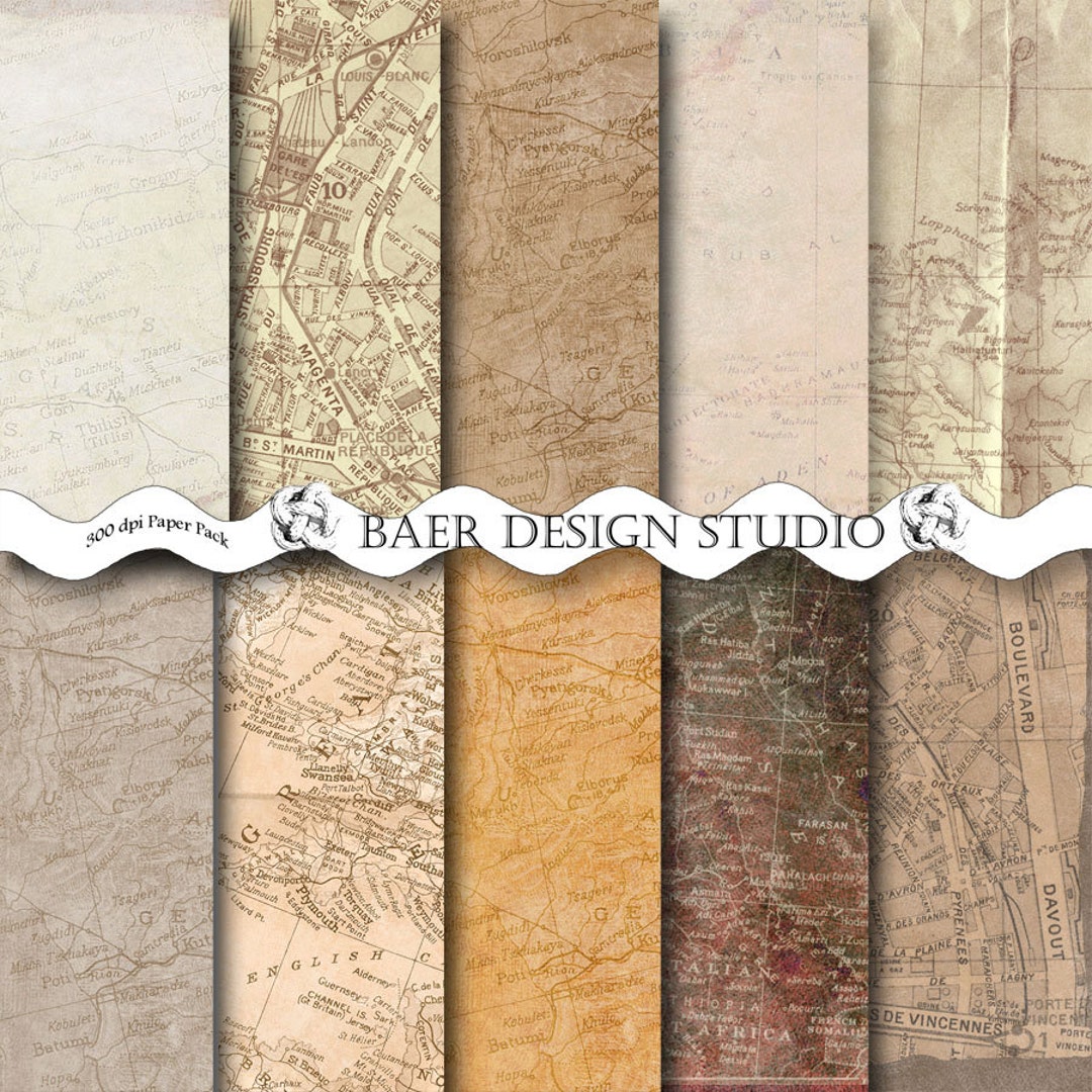 Vintage Map Digital Paper: Beige and Brown Texture Backgrounds (digital ...