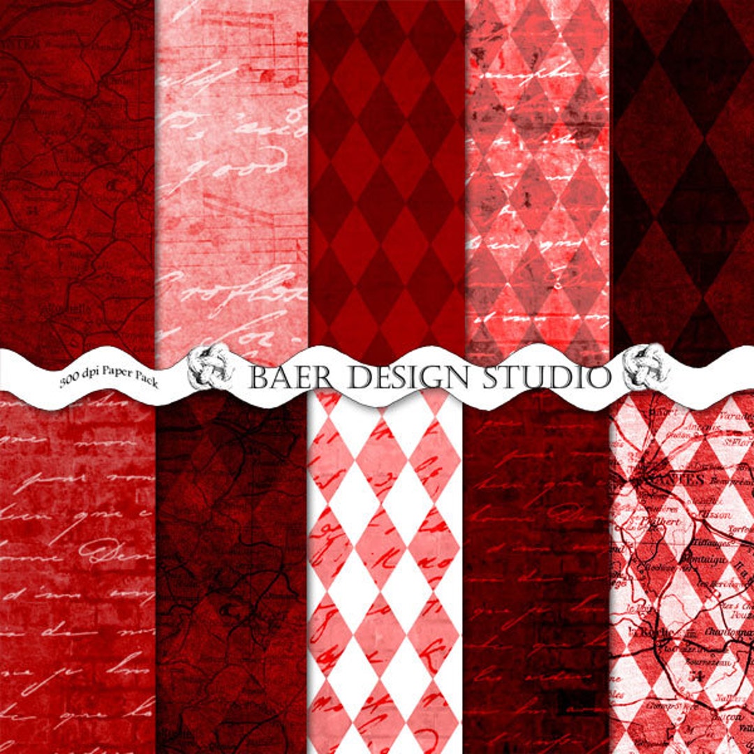 Red Digital Paper Pack: Harlequin Backgrounds, Steampunk Papers, Script ...