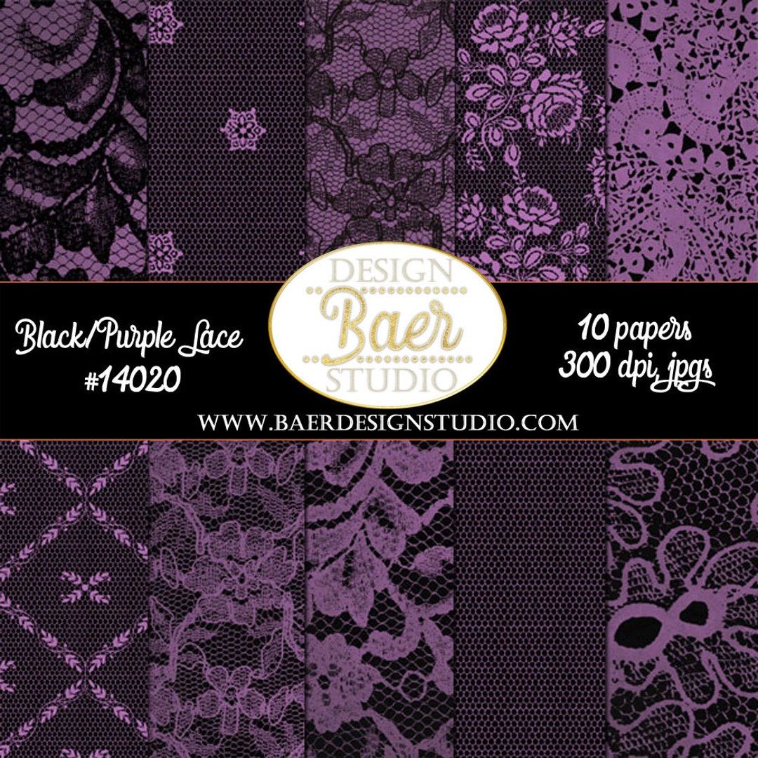 Purple and Black Digital Paper Printableblack and Purple Lace Digital ...