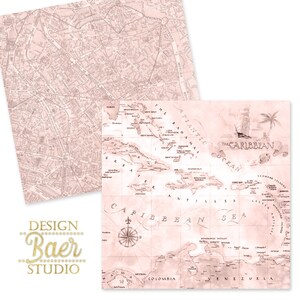 Pink Vintage Map Digital Paper: Blush Decoupage Printables, Dusty Rose ...
