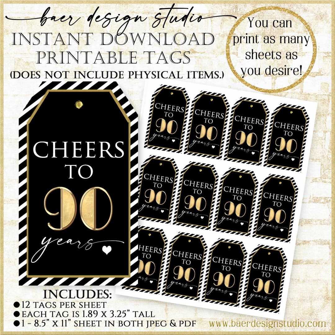 Black and White 90th Birthday Tag:90th Birthday Party Favor Tags ...