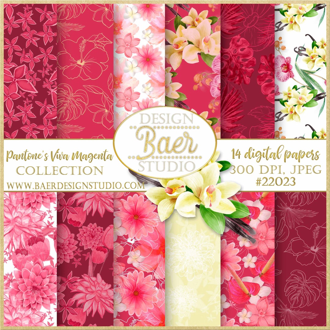 Pantone Digital Paper, Hawaiian Digital Paper, Berry Floral Seamless ...