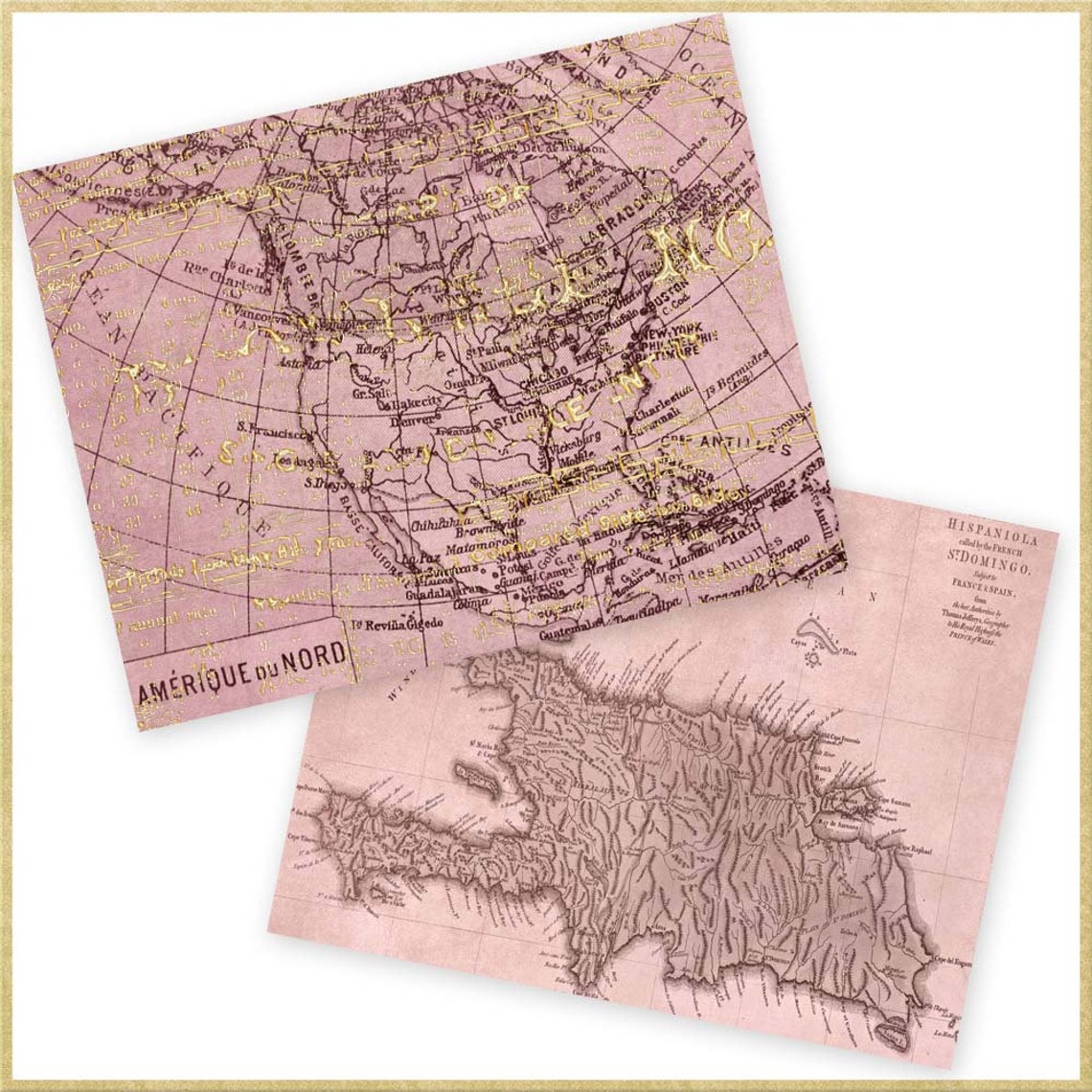 Pink Map Placemats: 11x14 Digital Paper Pink Vintage Map - Etsy