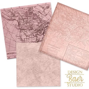 Pink Vintage Map Digital Paper: Blush Decoupage Printables, Dusty Rose ...