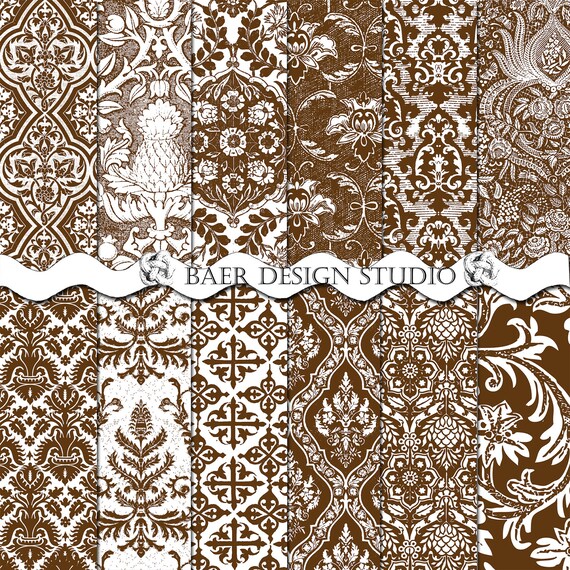 Brown Damask Digital Paper:brown Digital Paper Digital Paper - Etsy