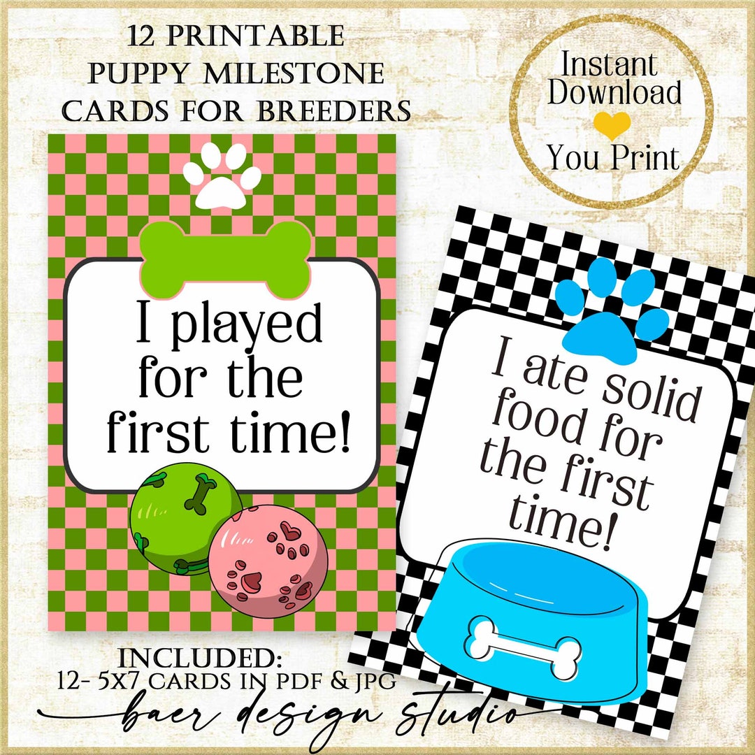 Puppy Milestone Cards for Breeders for First 8 Weeks, Puppy Firsts ...