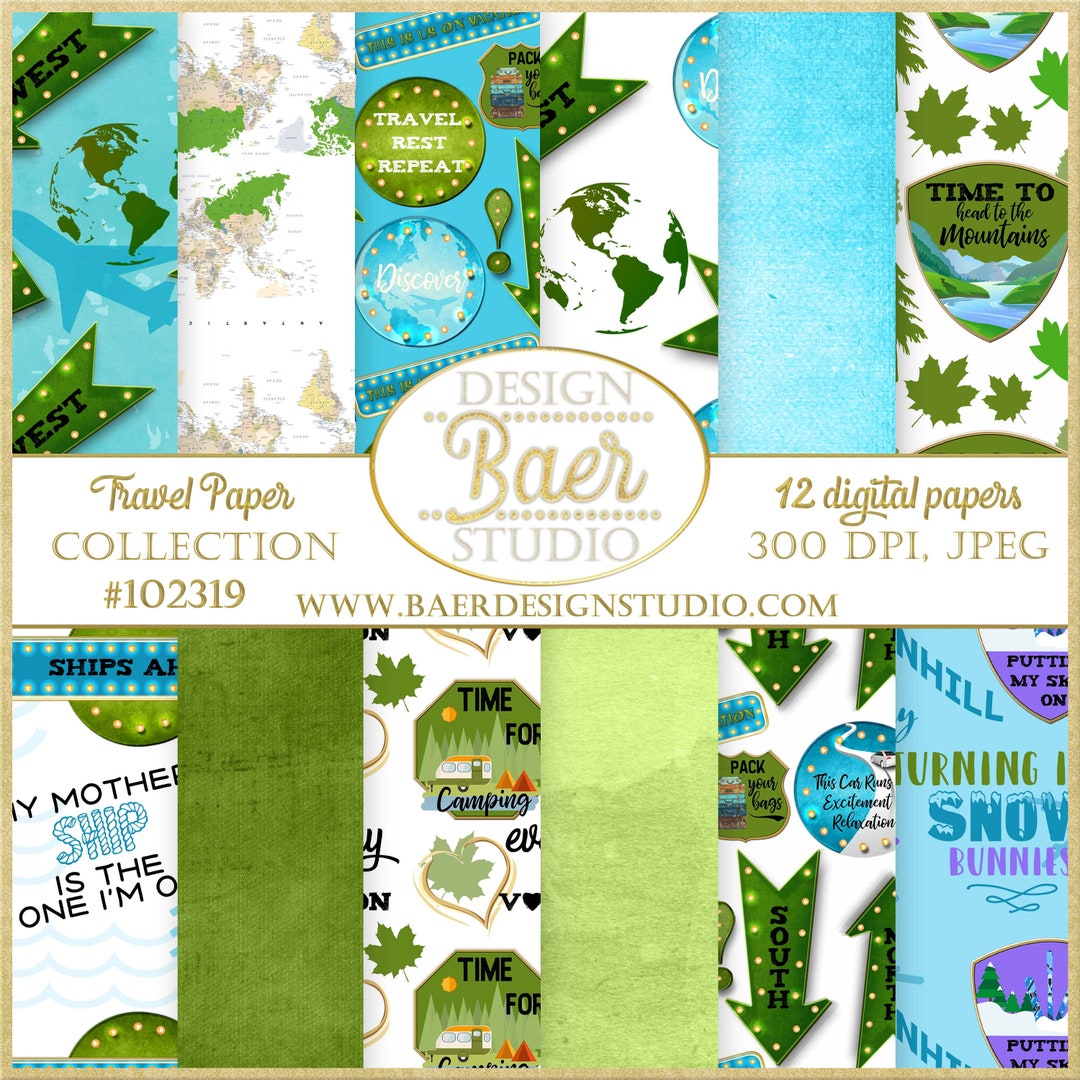 Travel Digital Paper:camping Digital Paper, Travel Digital Scrapbook ...