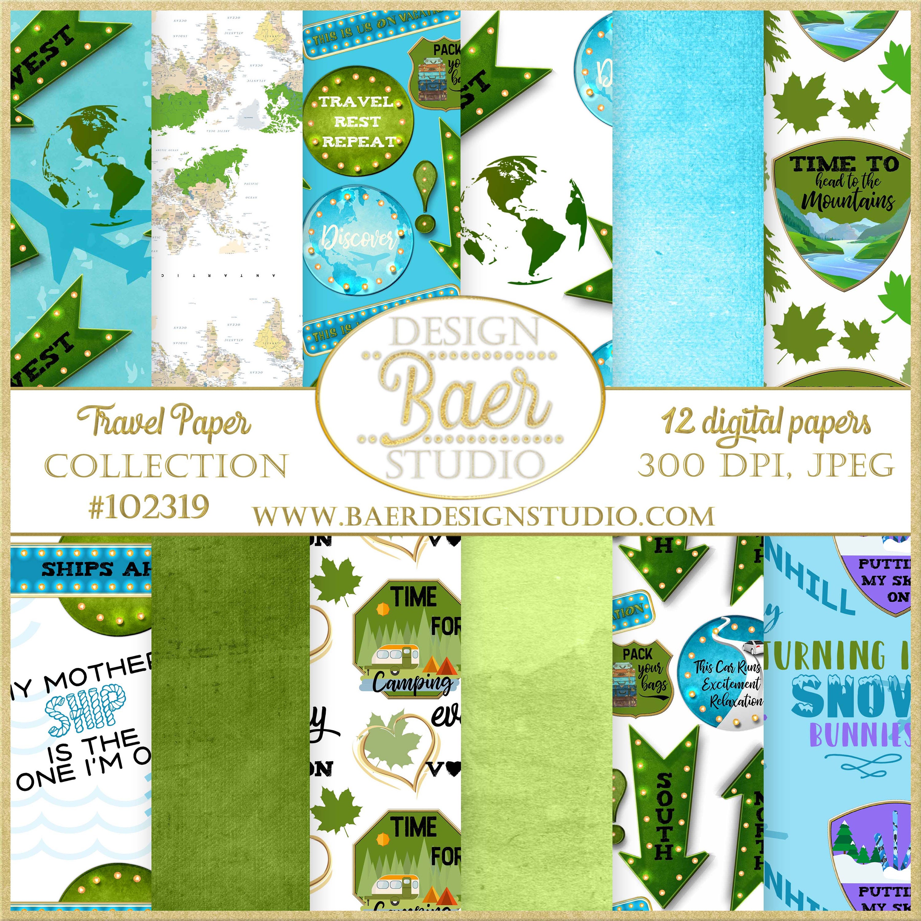 Travel Digital Paper:Camping Digital Paper Travel Digital | Etsy