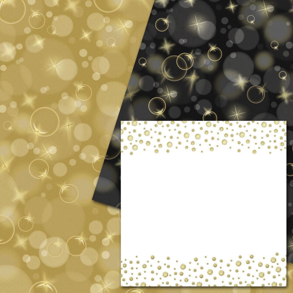 Gold Confetti Digital Paper: Black and White Bokeh Backgrounds (digital ...