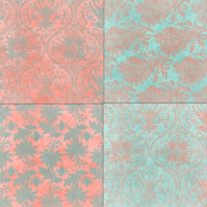 Teal and Coral Damask Digital Paper: 12x12, 8.5x11 (digital Download ...