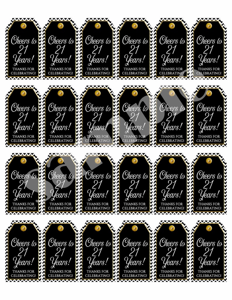 21st Birthday Party Favor Tag Black & White Cheers to 21 - Etsy