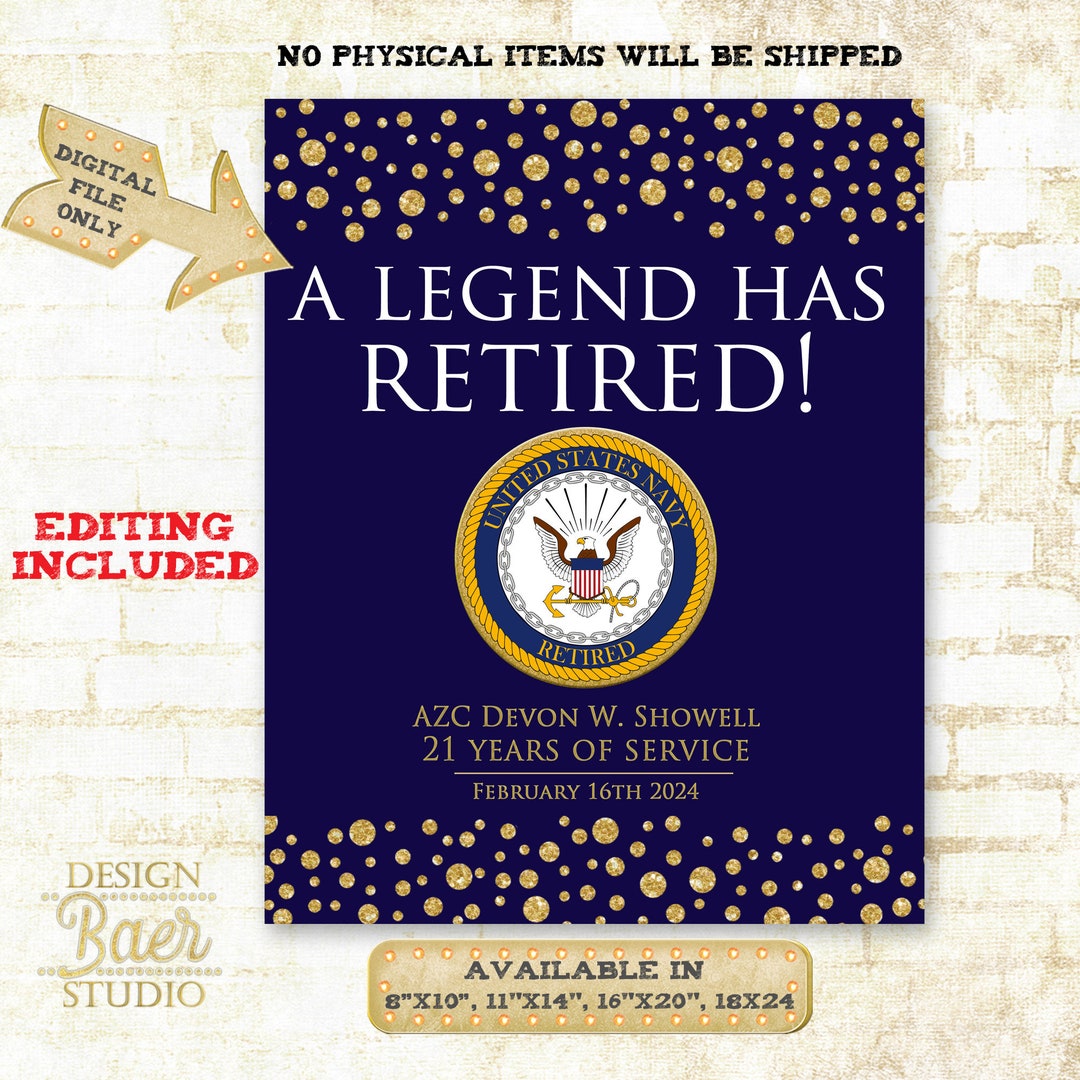 United States Navy Retirement Printable Sign, Personalized Navy A ...