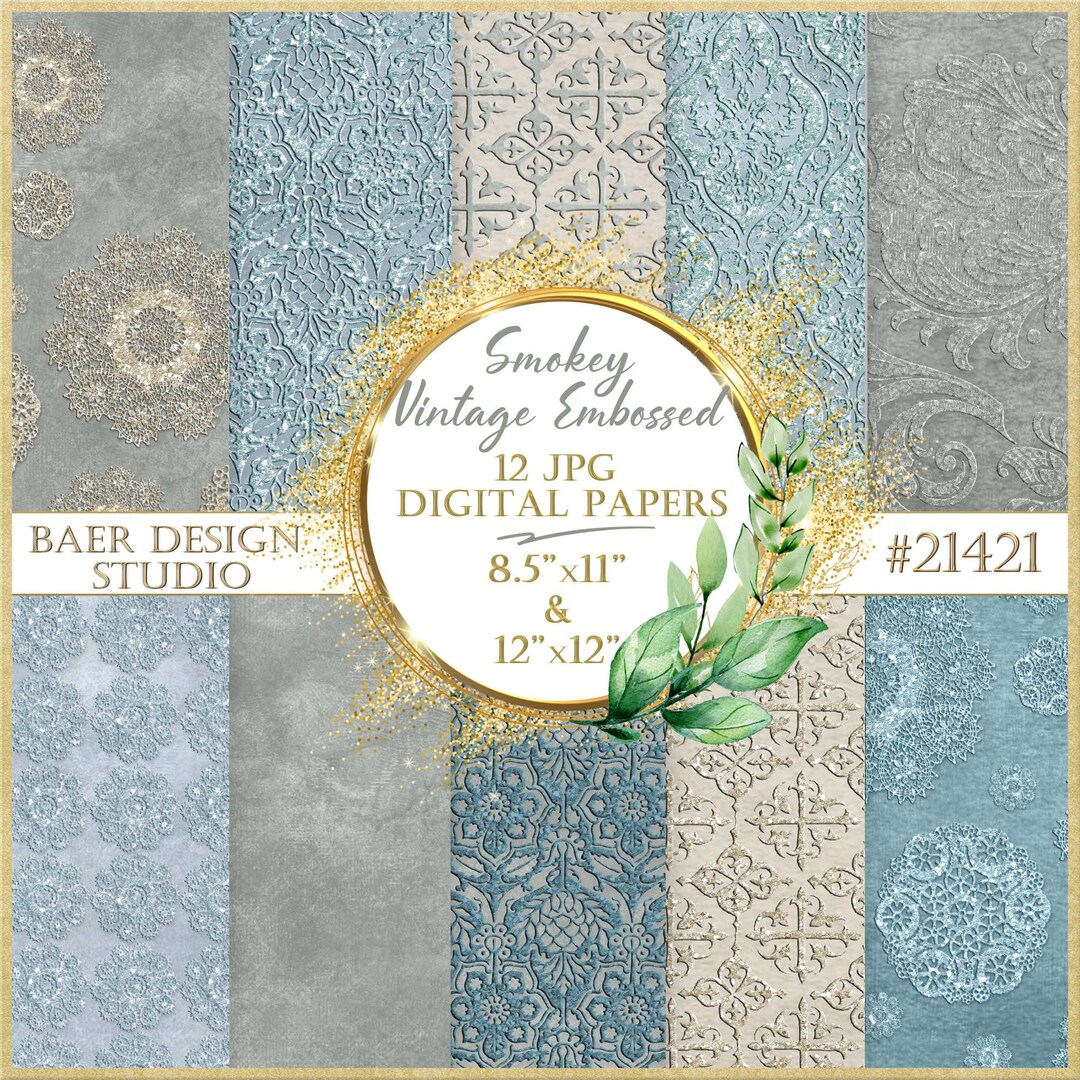 Embossed Dusty Blue Digital Paper: Vintage Damask (digital Download) - Etsy