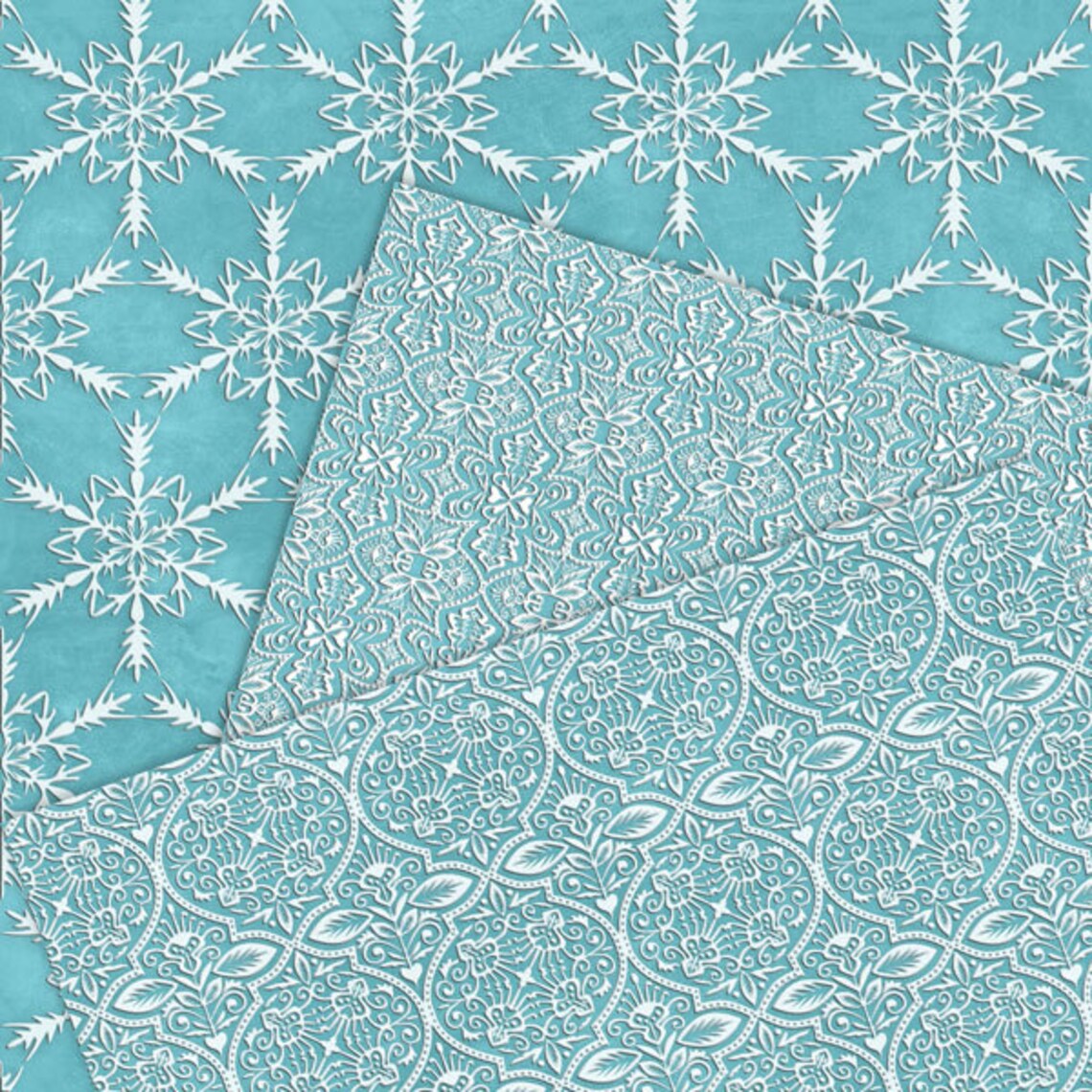 Turquoise and Silver Digital Paper Snowflake Digital Paper | Etsy