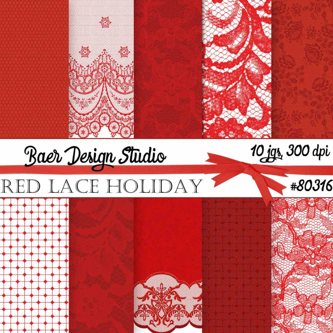 Red Lace Digital Paper: Vintage Scrapbook Backgrounds, Christmas Junk ...