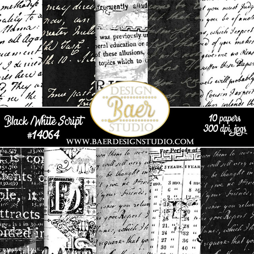 Black and White Script Digital Paper:halloween Digital Paper ...