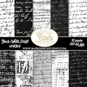 Black and White Script Digital Paper:halloween Digital Paper ...