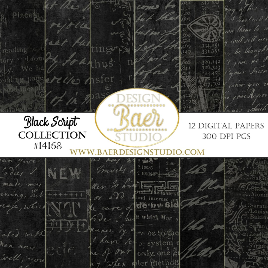 BLACK and White Script DIGITAL Paper:black Chalkboard Digital Printable ...