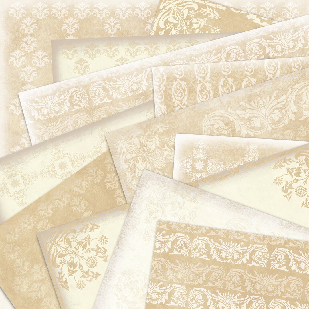 Shabby Chic Digital Paper Cream Damask Background, Beige Texture ...