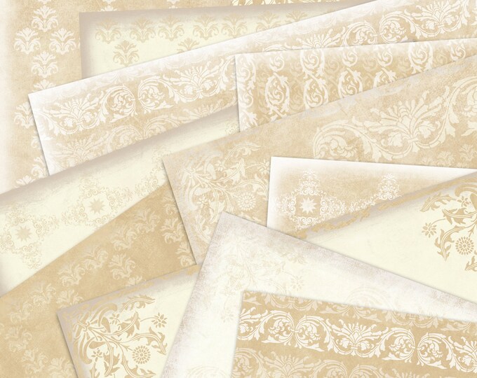 Classical Neutrals Elegant Geometric Leaves Wedding Digital Paper ...
