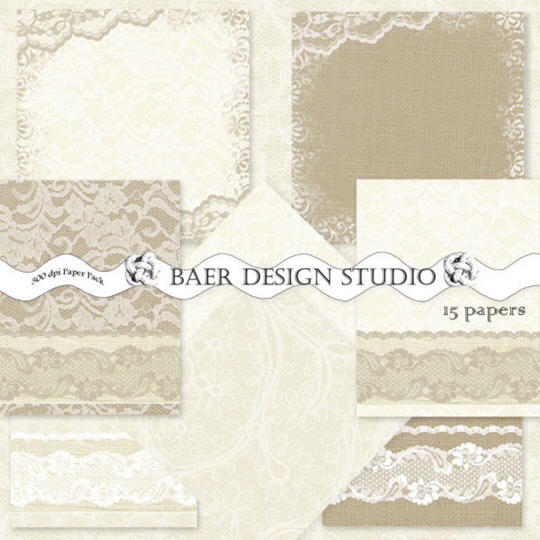 Burlap and Lace Digital Paper: Ivory Taupe Wedding Invitation (digital ...
