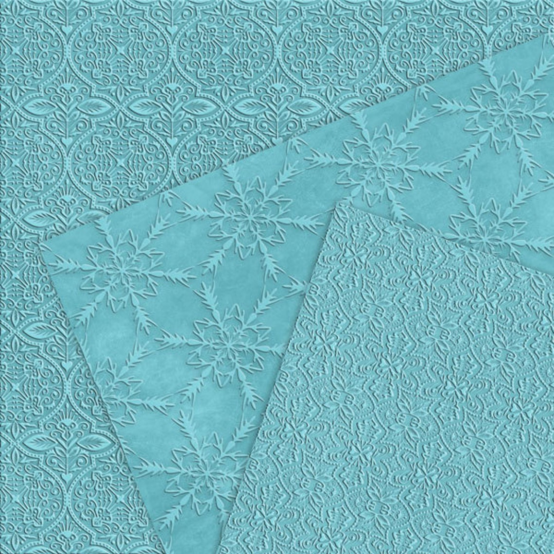 Turquoise and Silver Digital Paper Snowflake Digital Paper | Etsy