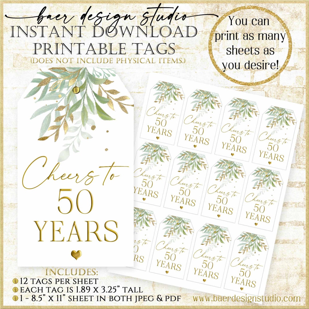 Cheers to 50 Years Thank You Tag:50th Anniversary Party Favor Tags ...