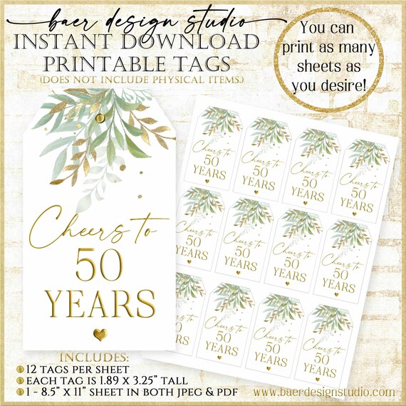 Cheers to 50 Years Thank You Tag:50th Anniversary Party Favor - Etsy