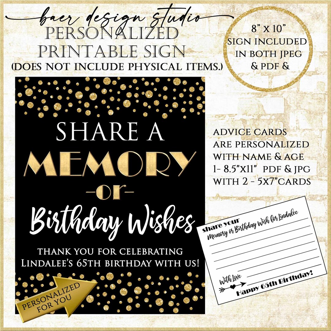 Milestone Birthday Memory Card and Sign Personalized, Share a Memory ...