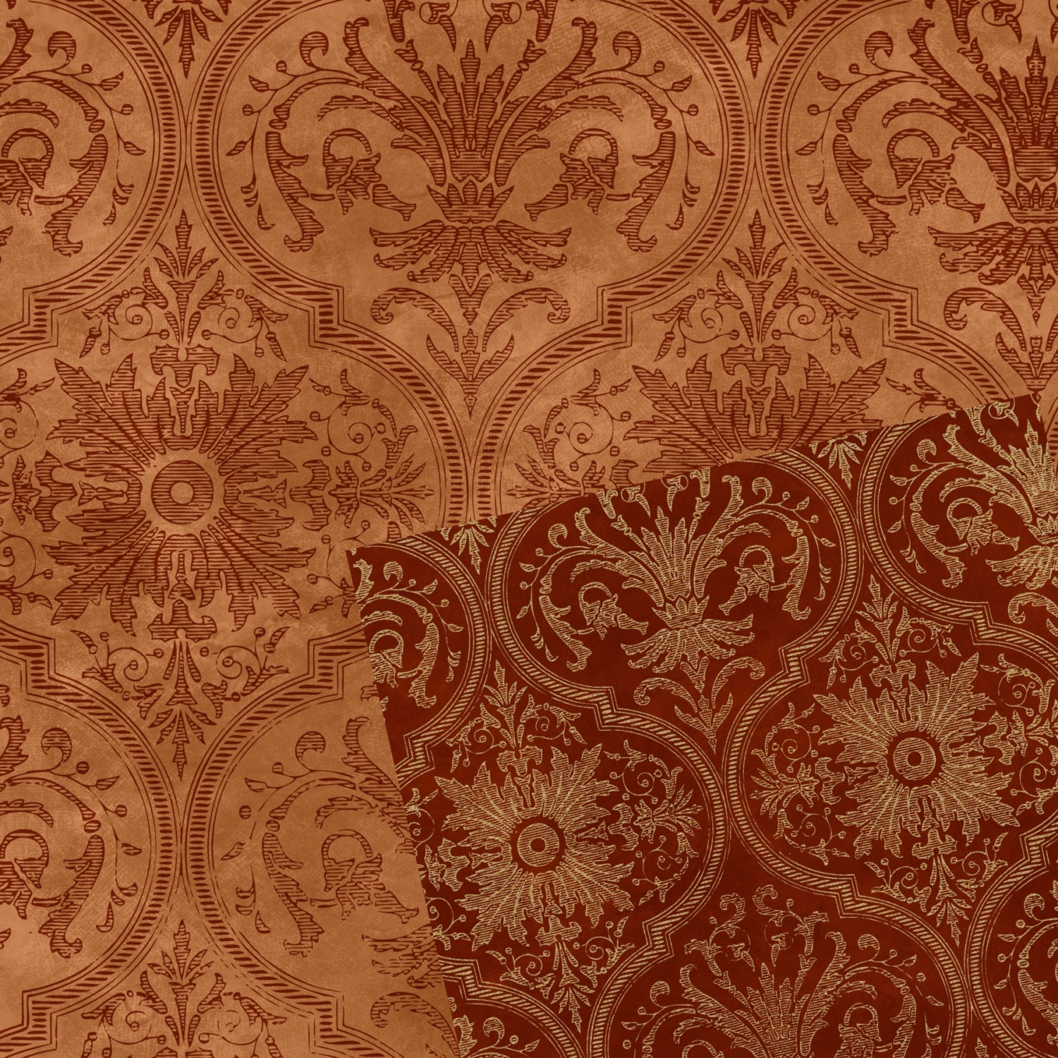 Bronze Damask Digital Paper: Copper and Gold Patterned Backgrounds ...