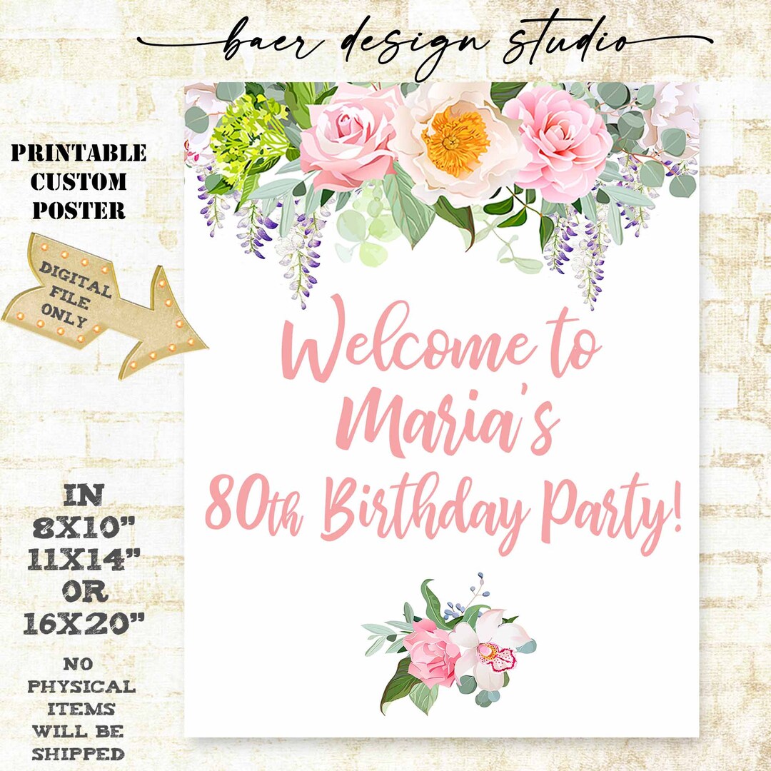 Printable Welcome Sign, Pink Floral Birthday Sign, Personalized ...