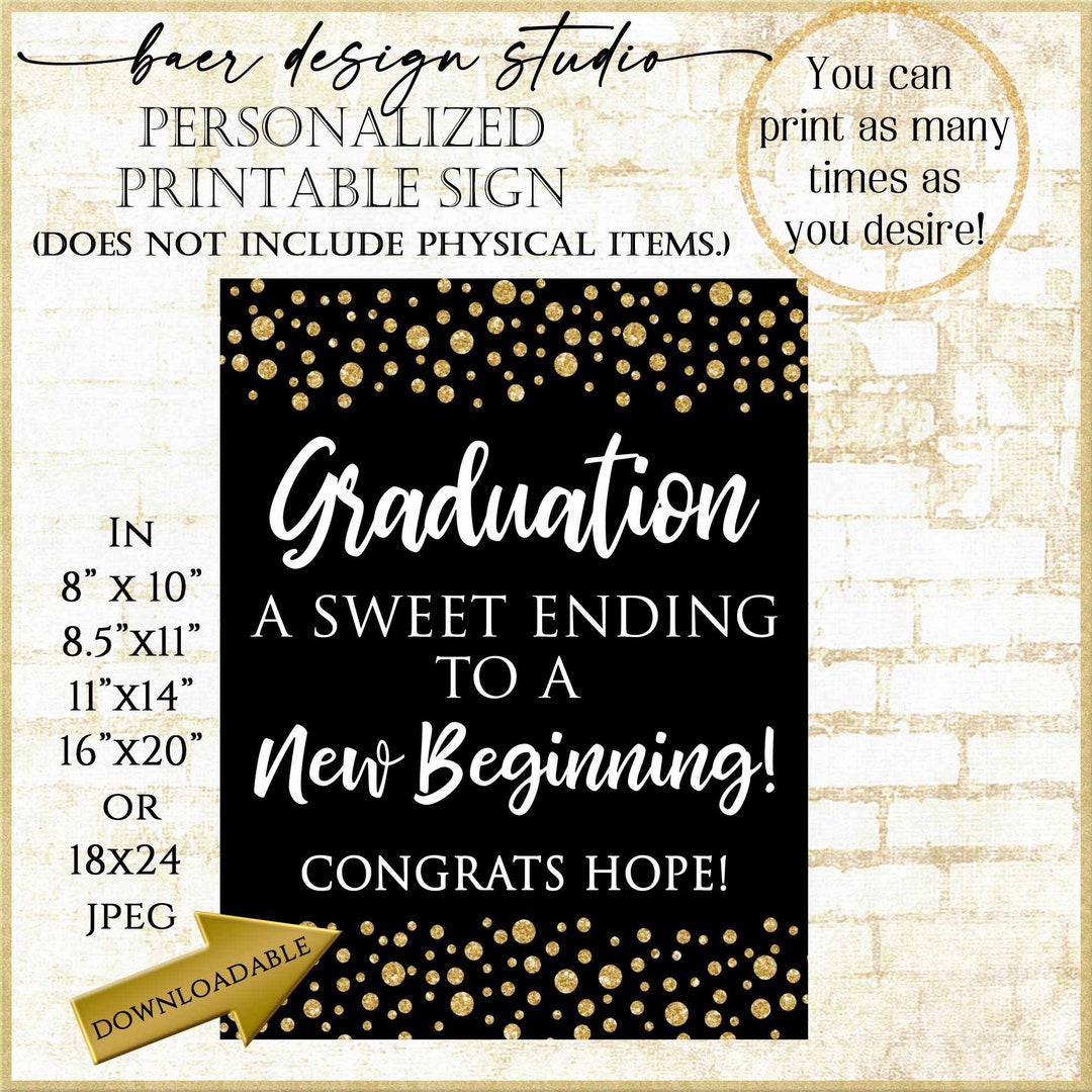 Graduation A Sweet Ending to a New Beginning Sign Personalized:black ...